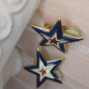 Vintage | Jewelry | Vintage 8s Star Earrings Gold Tone Red White Blue ...